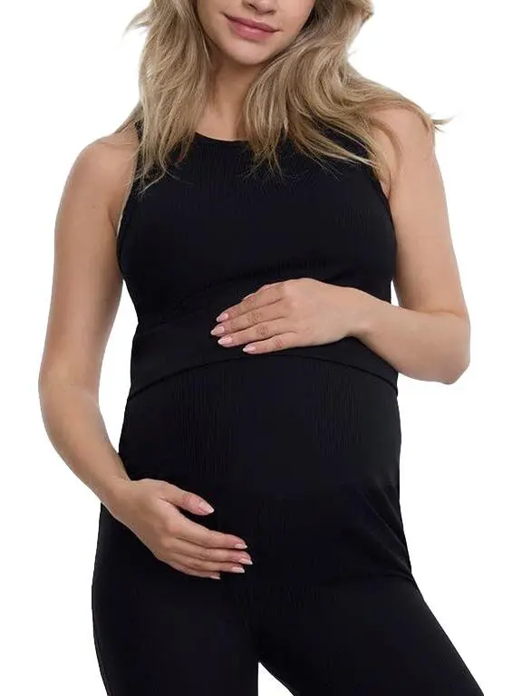 Motherhood Maternity Crew Neck Racerback Cropped Maternity Tank - Black