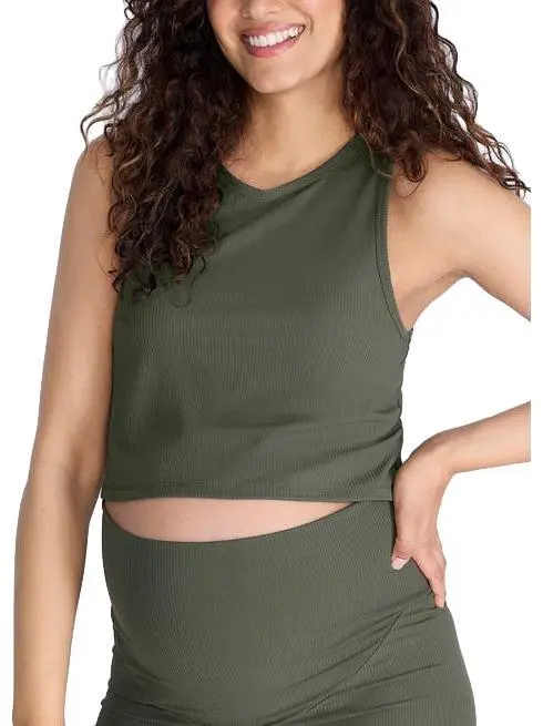 Motherhood Maternity Crew Neck Racerback Cropped Maternity Tank - Deep Depths