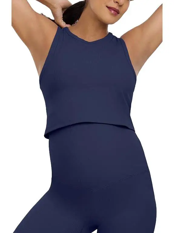 Motherhood Maternity Crew Neck Racerback Cropped Maternity Tank - Navy Blazer