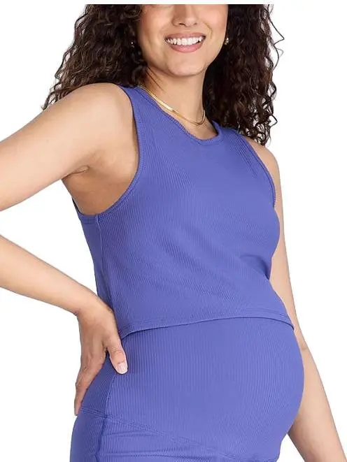 Motherhood Maternity Crew Neck Racerback Cropped Maternity Tank - Skipper Blue