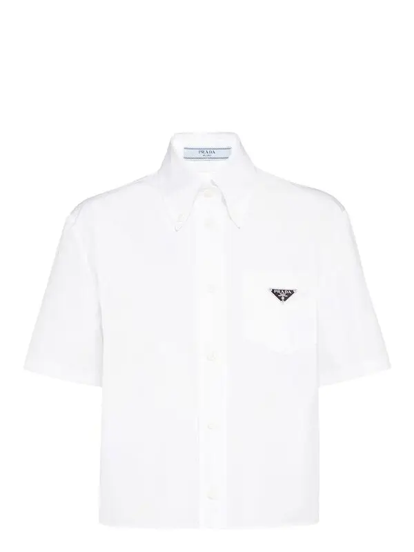 Prada Logo Plaque Cropped Shirt - White