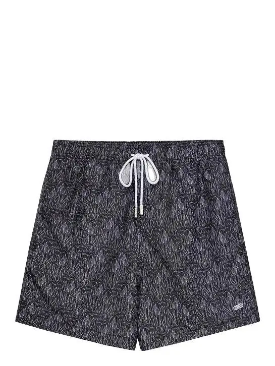 LE CLUB 4-way Stretch Swim Trunks - Black With Small Fishes