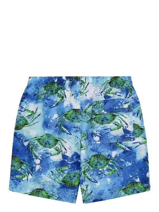 LE CLUB 4-way Stretch Swim Trunks - Blue/green With Crabs