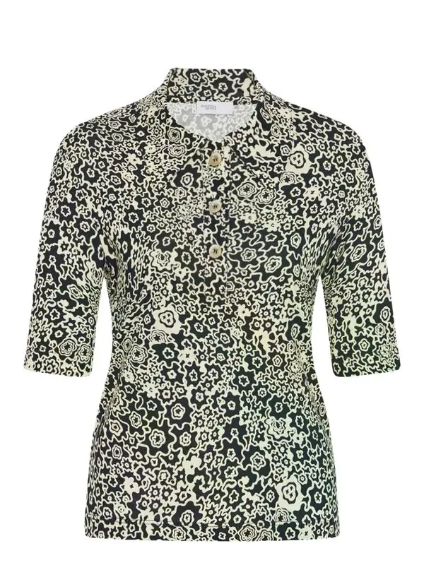 Rosetta Getty Floral-print Polo Top - Black