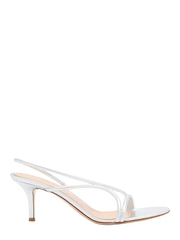 GIANVITO ROSSI Metallic Nappa Strappy Slingback Sandals - Silver