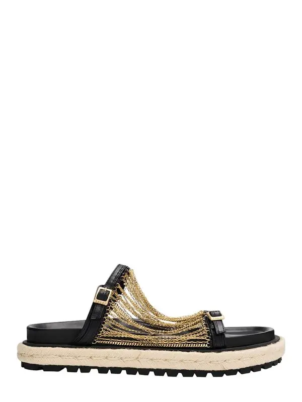 Sacai Chain Leather Buckle Espadrille Sandals - Black