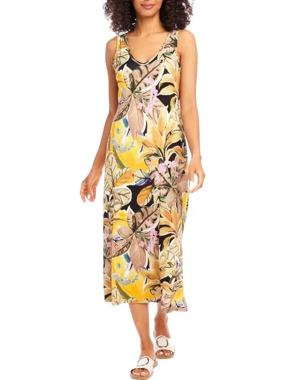 Karen Kane Brigitte Floral Sleeveless Midi Tank Dress - Yellow Print