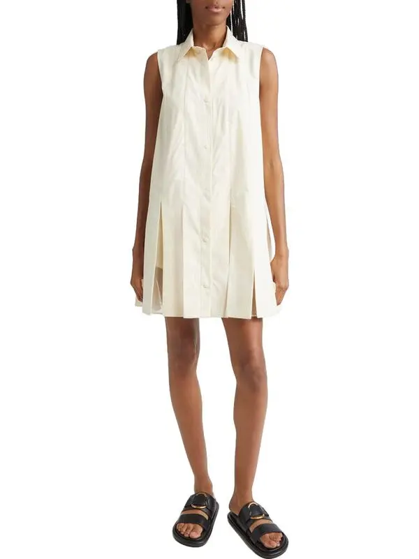 Moncler Pleated Cotton Poplin And Silk Organza Mini Shirtdress - White