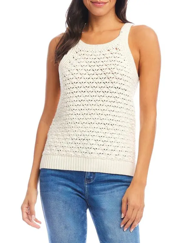 Karen Kane Open Stitch Cotton Sweater Tank - Natural