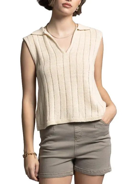 WEEKEND LOS ANGELES Gia Linen & Cotton Sweater Vest - Bone