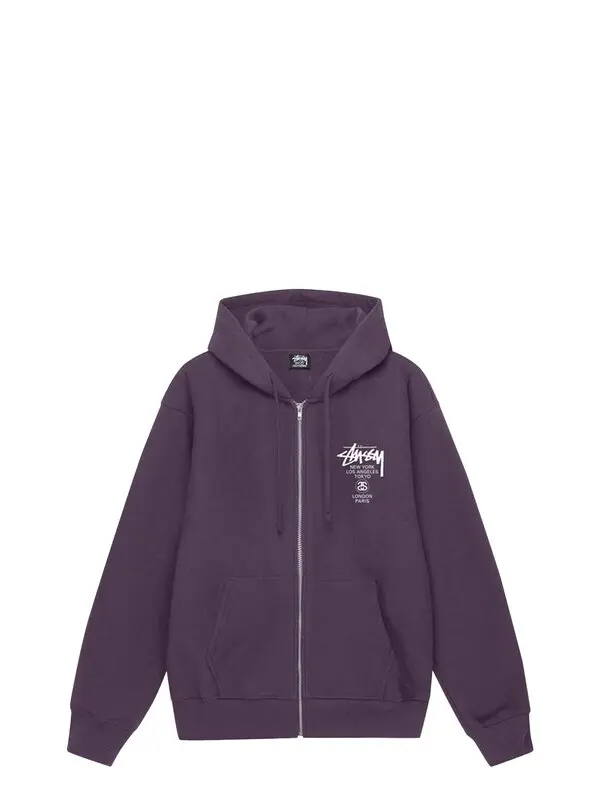 StÜssy World Tour Zip Up Hoodie - Grey