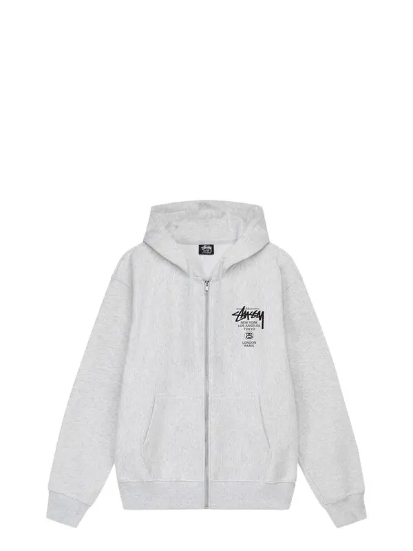 StÜssy World Tour Zip Up Hoodie - Grey