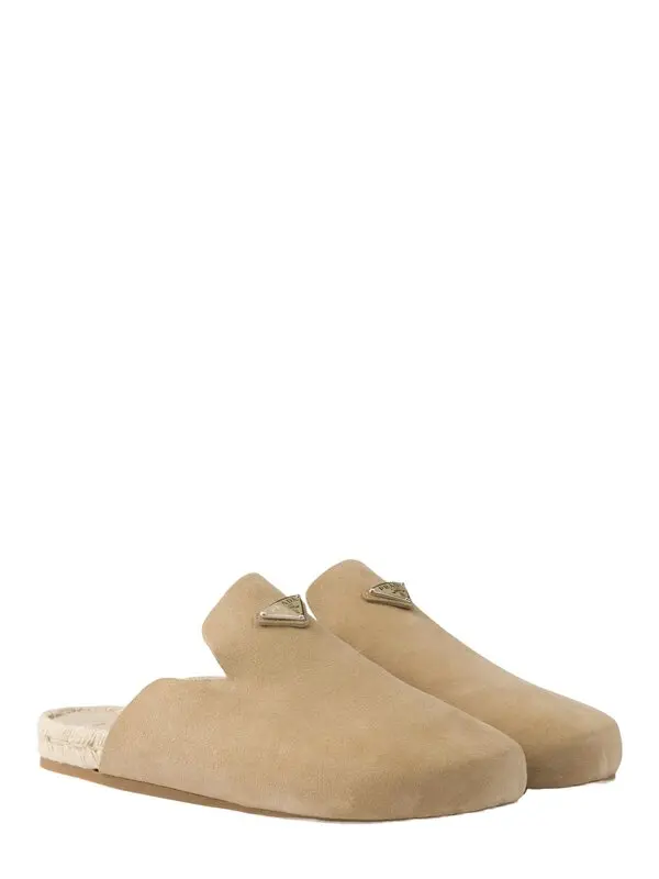 Prada Suede Mules - Ecru