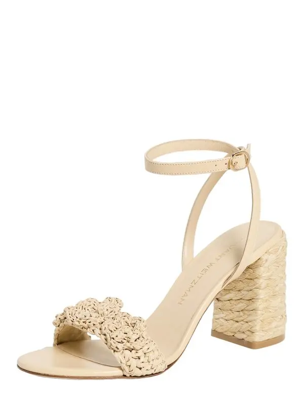 STUART WEITZMAN Magnolia Raffia Block Heels - Natural Tonal