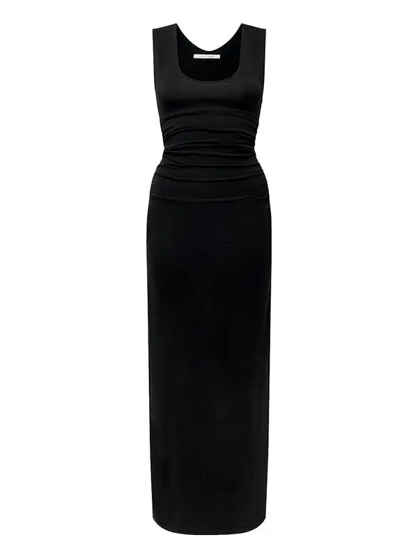 Another Tomorrow Ruched Maxi Tank Dress - Black