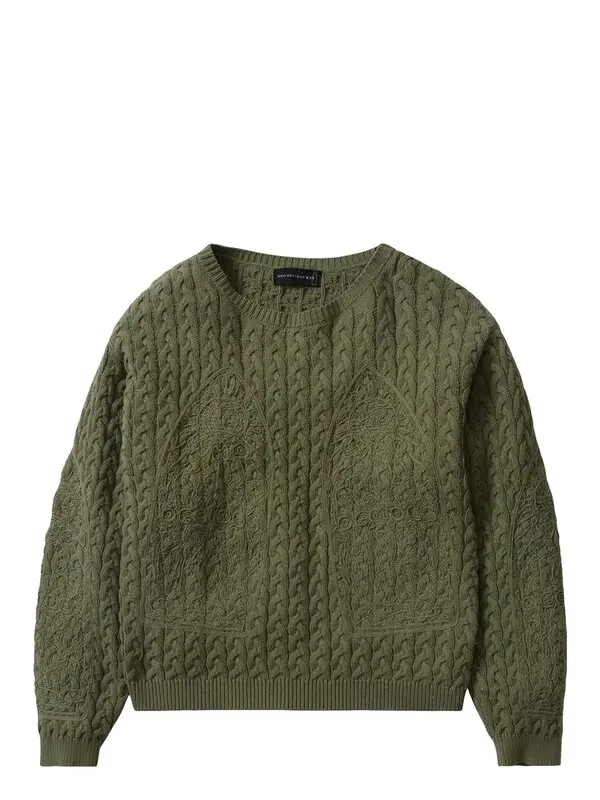 WHO DECIDES WAR BY EV BRAVADO Lagoon Cable Knit Sweater - Olive