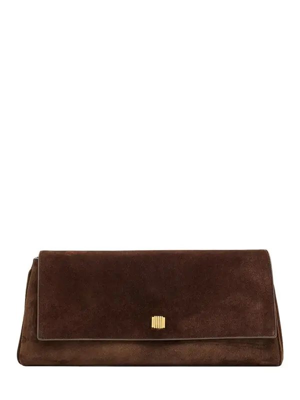 Khaite Audrey Flap Suede Clutch - Dark Brown