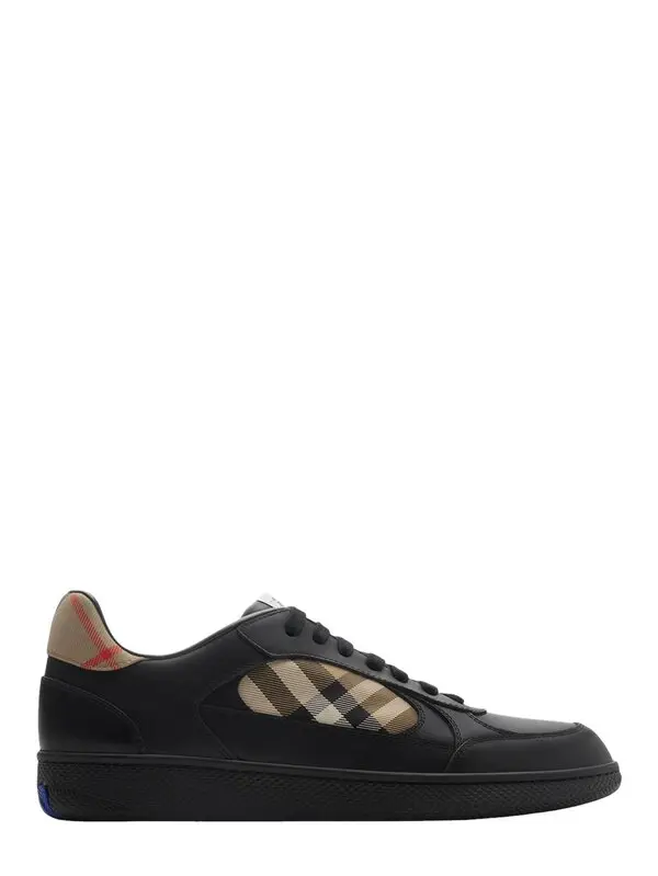 Burberry Terrace Leather And Check Low-top Sneakers - Black