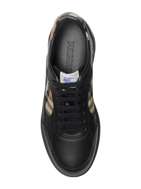 Burberry Terrace Leather And Check Low-top Sneakers - Black