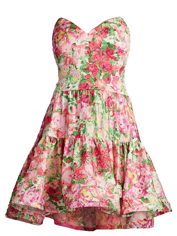 Tadashi Shoji Strapless Tiered Mini Dress - Pink/floral