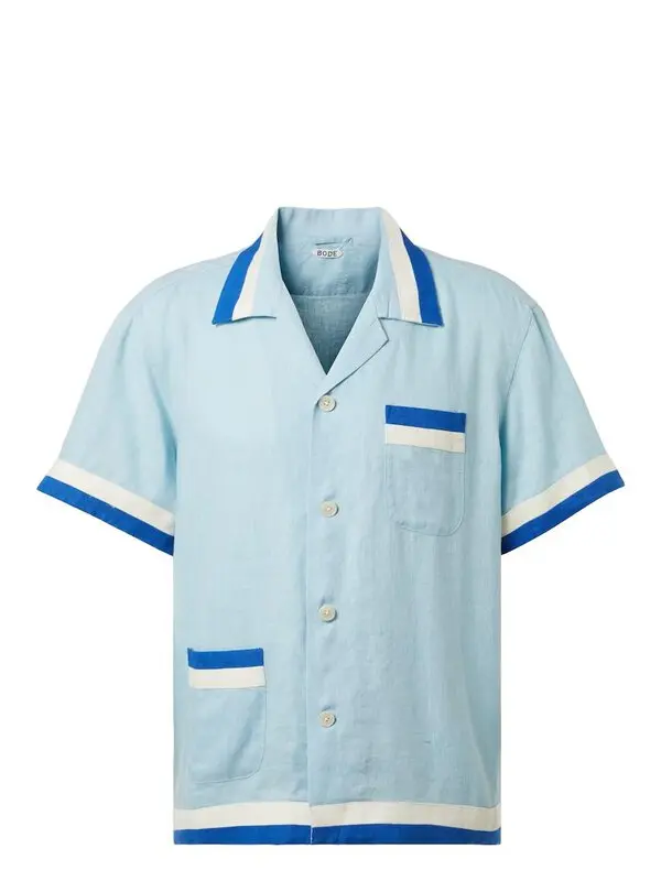 BODE Seedling Stripe Linen Shirt - Blue
