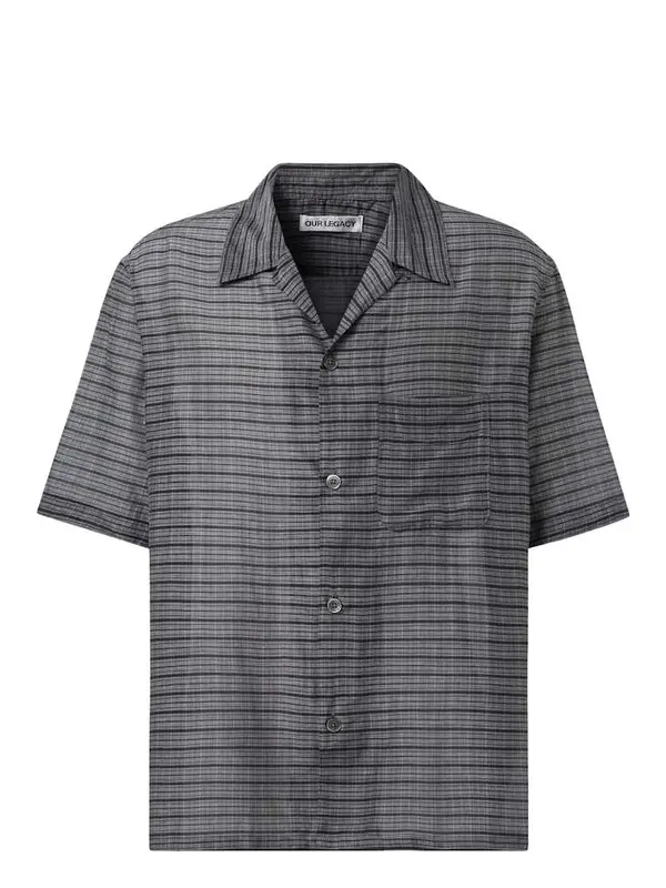 Our Legacy Heusen Checked Cotton And Silk Bowling Shirt - Grey