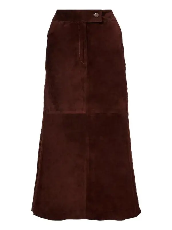 Johanna Ortiz Mid-rise Suede Midi Skirt - Brown