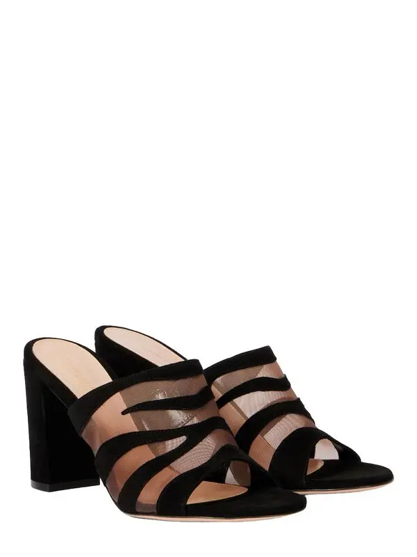 GIANVITO ROSSI Suede And Mesh Mules - Black