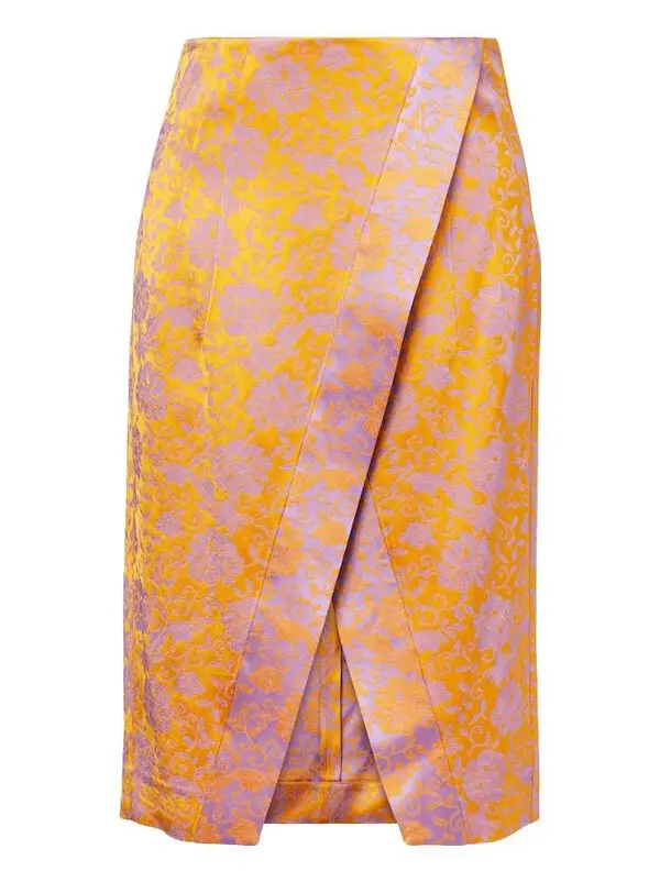 Dries Van Noten Floral Jacquard Midi Skirt - Orange