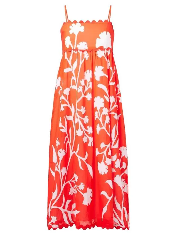 JULIET DUNN Printed Scalloped Cotton Midi Dress - Red