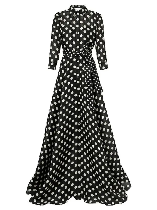 Carolina Herrera Floral-appliqué Polka-dot Gown - Black