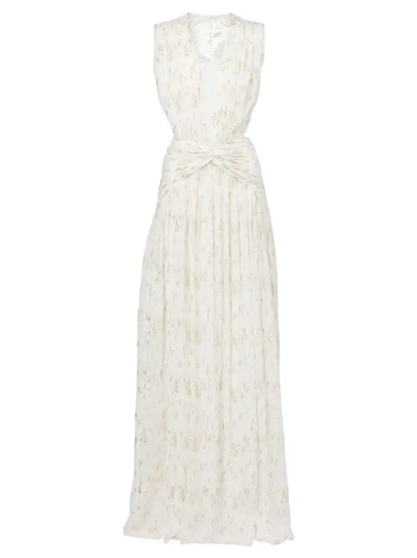 Costarellos Luccia Cutout Silk Jacquard Gown - White