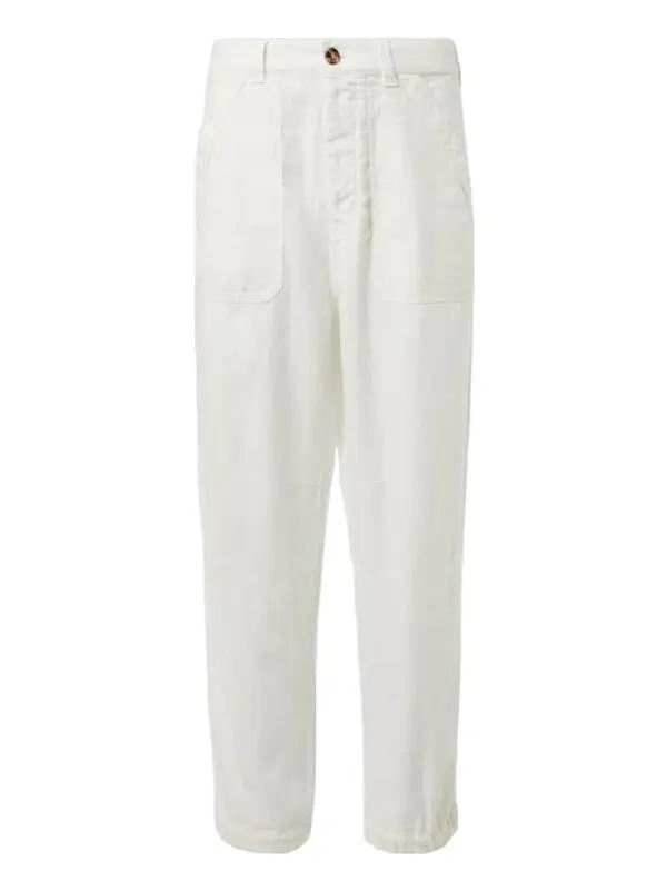 Brunello Cucinelli Linen Gabardine Tapered Trousers - White