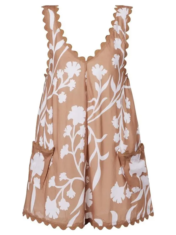 JULIET DUNN Floral Scalloped Cotton Minidress - Brown