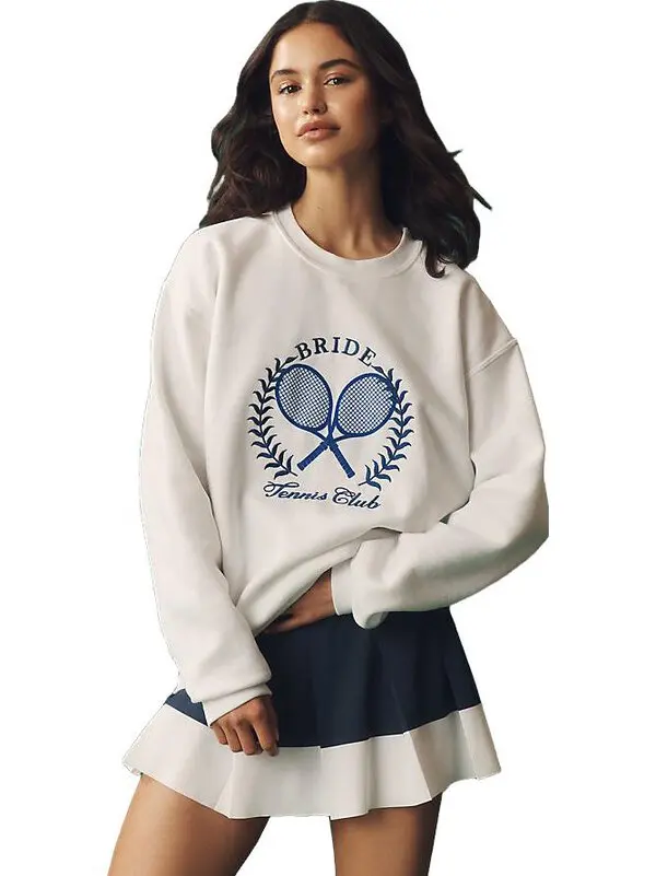Anthropologie Bride Tennis Club Embroidered Crew-neck Sweatshirt - Ivory