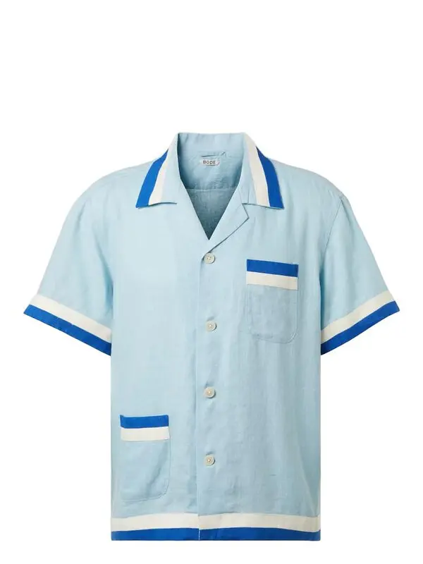 BODE Seedling Stripe Linen Shirt - Blue