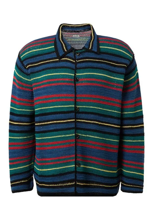 BODE Riverbank Crochet Striped Cotton Shirt - Multicoloured