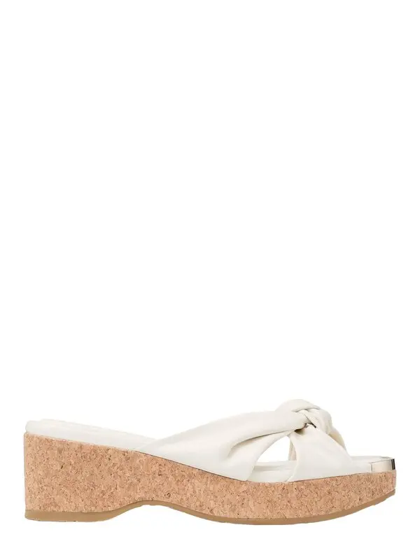 JIMMY CHOO Avenue Nappa Leather Wedge Mules - Neutral
