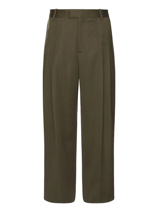 Bottega Veneta Subtle Wool Chevron Trousers - Forest & Caper Melange