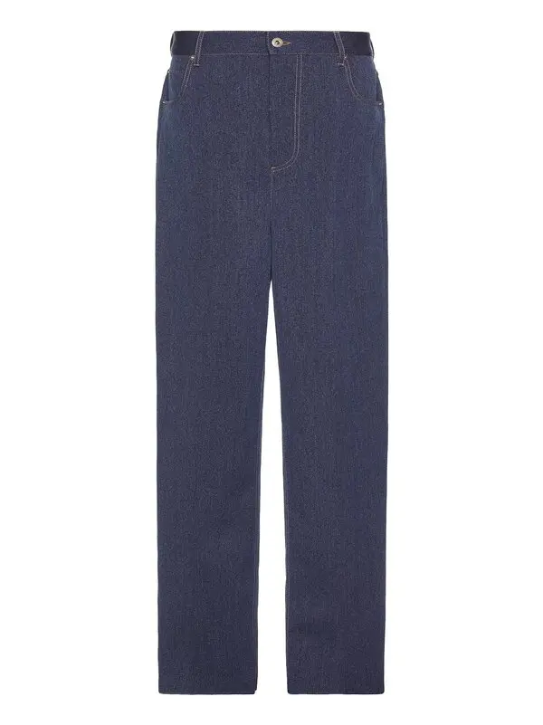 Bottega Veneta Melange Wool Cotton Drill Straight Trousers - Indigo