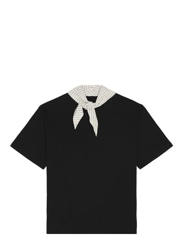 Bottega Veneta Pima Cotton Jersey Foulard Collar Tee In Black - Black  Yellow  & Navy