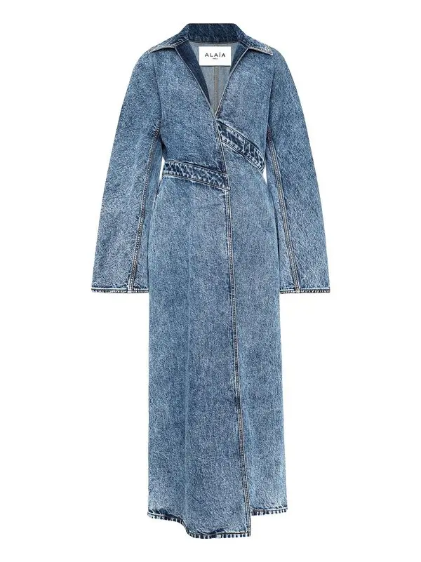 Alaïa Spiral Denim Trench Coat - Bleu Neige