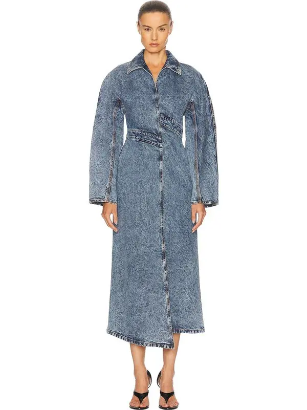 Alaïa Spiral Denim Trench Coat - Bleu Neige