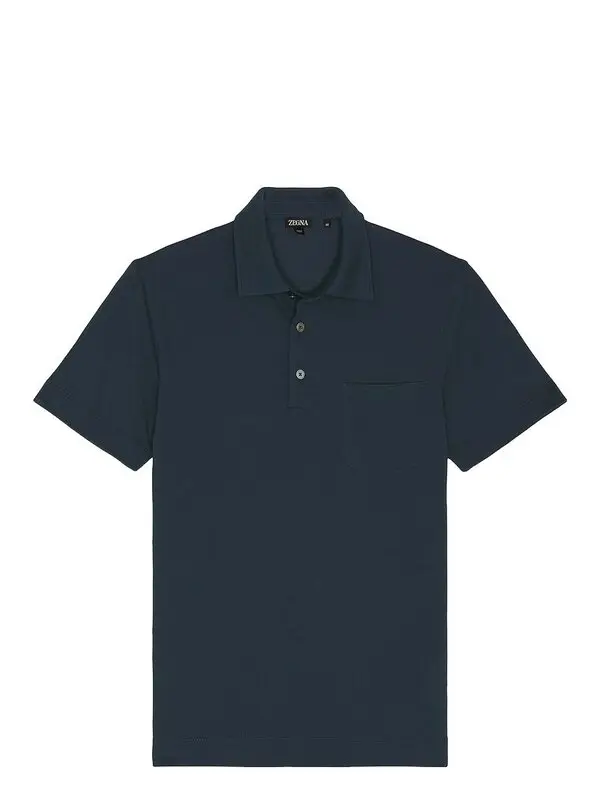 Zegna Pure Cotton Piquet Polo In Blue - Dark Teal Blue