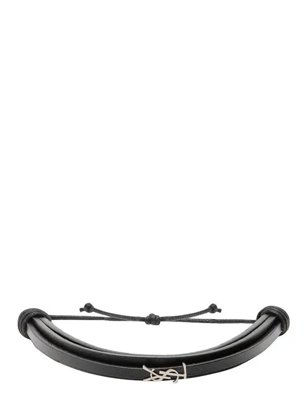 Saint Laurent Cassandre Logo Leather Bracelet - Black