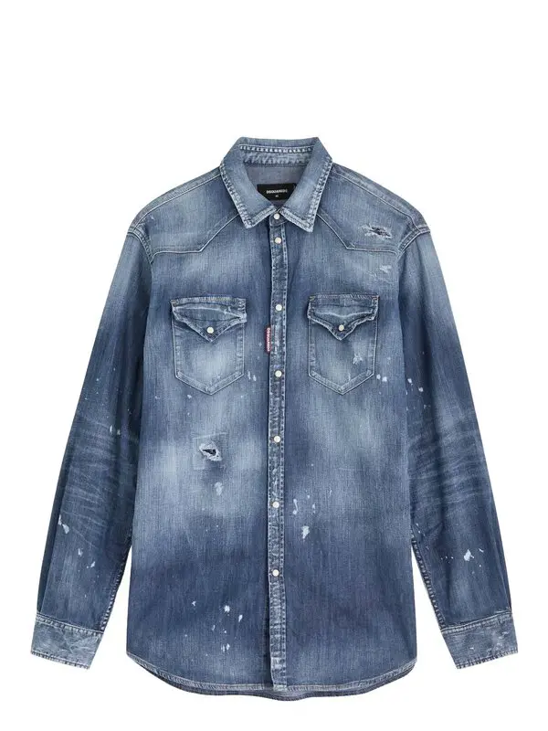 Dsquared2 Paint-splatter Stretch-denim Shirt - Navy