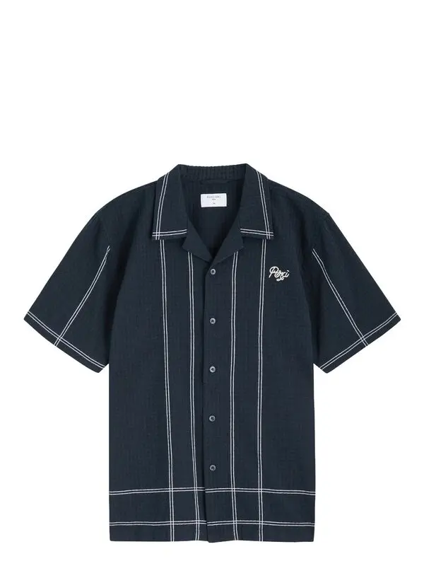 PERCIVAL Sicily Cuban Textured Logo Cotton Shirt - Navy