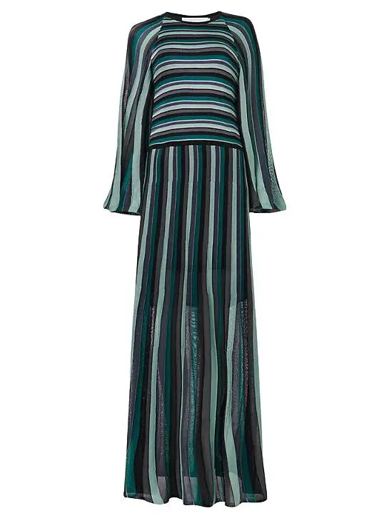LEEM Stripe-print A-line Knitted Maxi Dress - Green