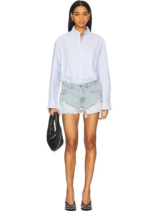 Alexander Wang Prestyled Button Down Short Romper - Light Worn Indigo