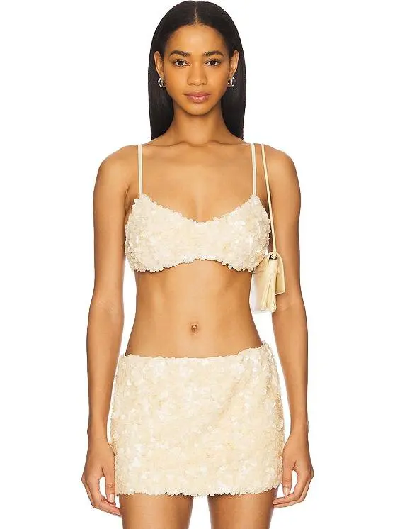 GUIZIO Ari Gathered Sequin Top - Ivory